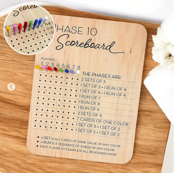 Wooden Phase 10 Score Board