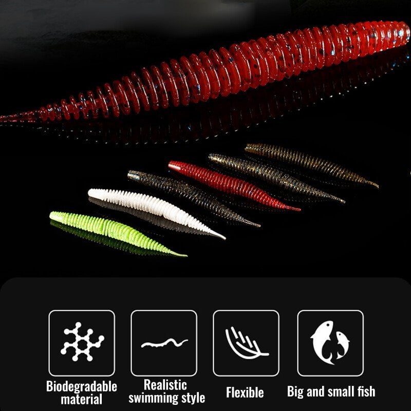 🔥50% OFF🔥10pcs/pack Wagging tail worm Soft bait Pin tail Black pit ...